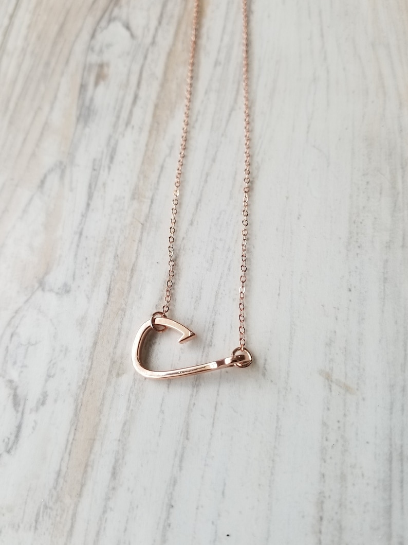 Rose Gold Fish Hook Necklace Personalized Fishing Jewelry | Etsy