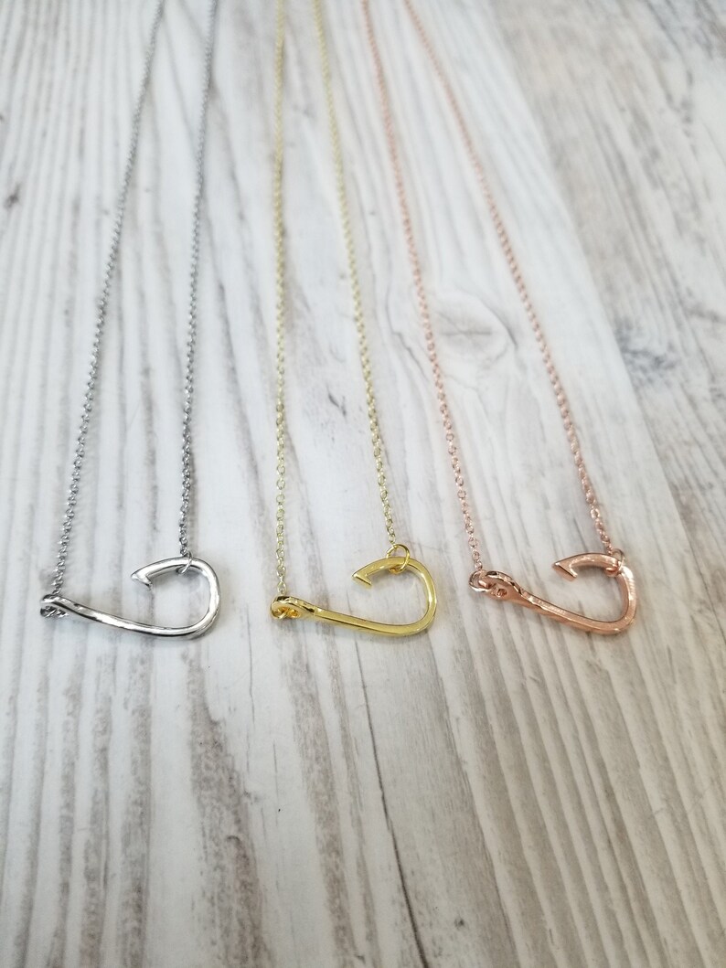 Rose Gold Fish Hook Necklace Personalized Fishing Jewelry | Etsy