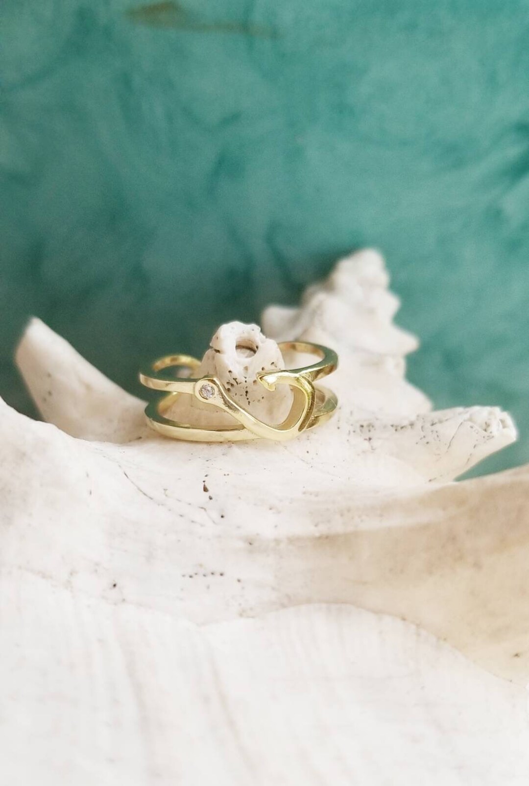 Adjustable 14kt Gold Fish Hook Ring, Sterling Silver Fishing Jewelry ...