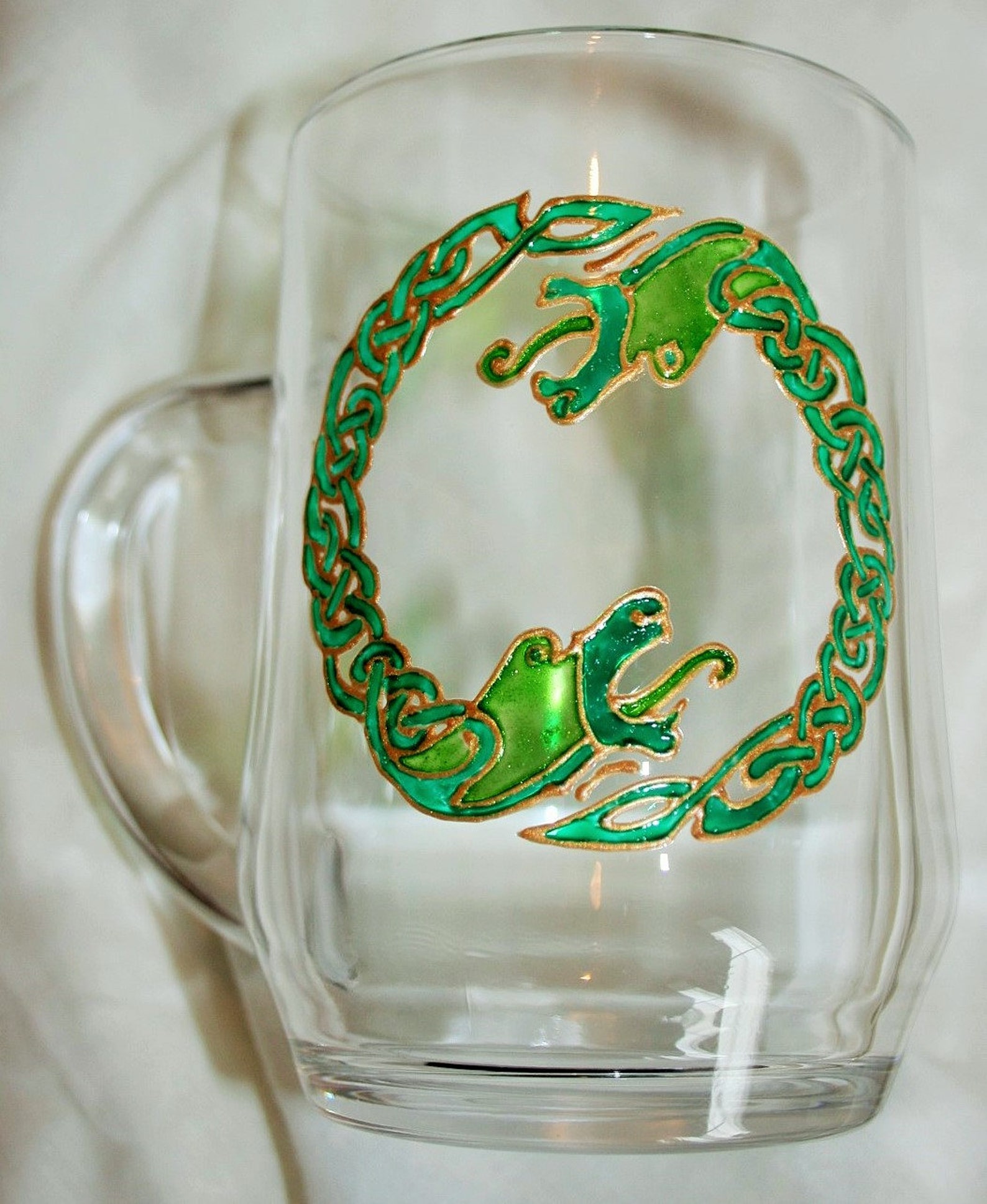 Celtic Dragon Tankard Pint Glass Tankard Hand Painted Beer Tankard ...