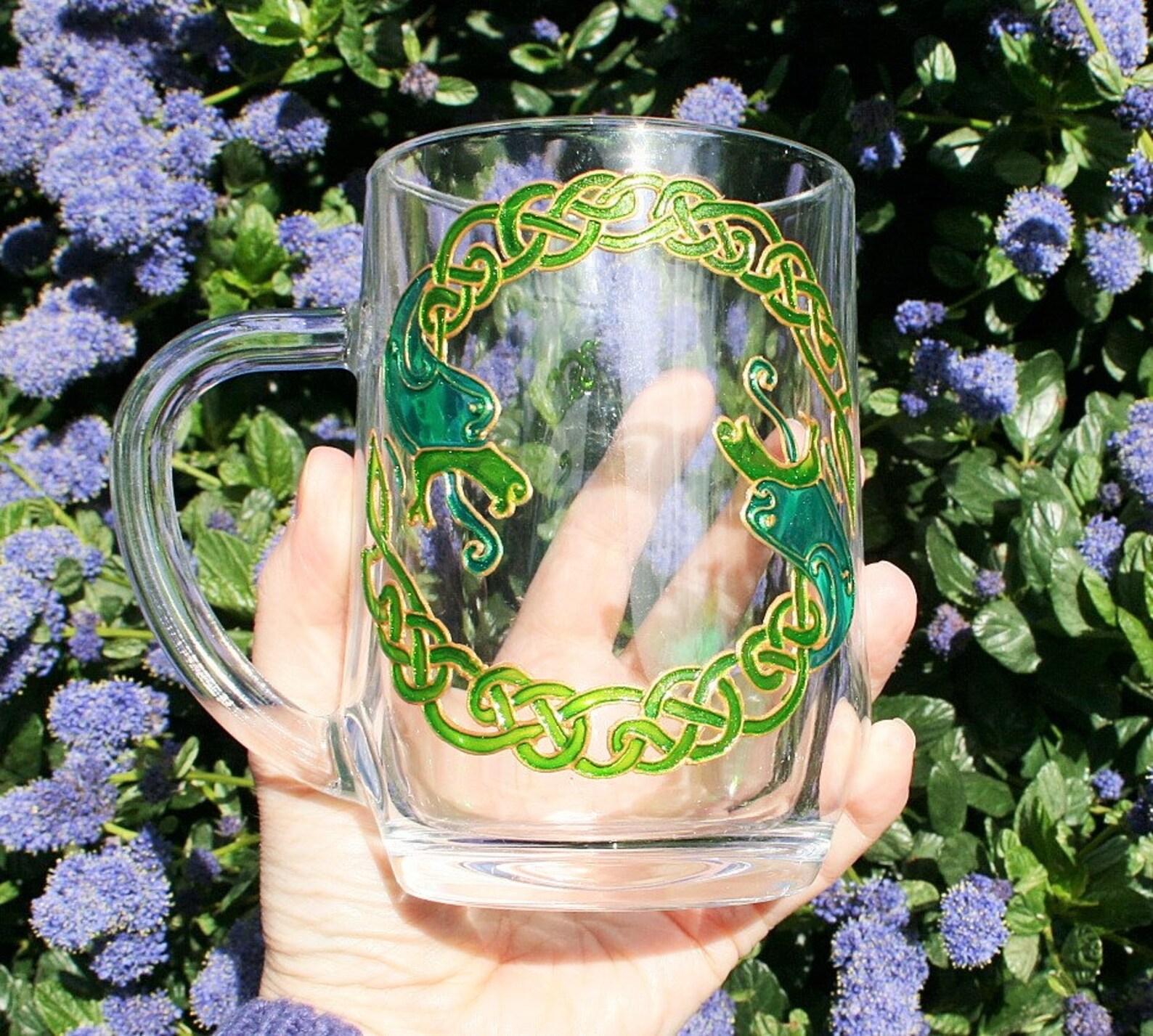 Celtic Dragon Tankard Pint Glass Tankard Hand Painted Beer Tankard ...