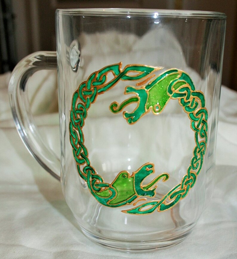 Celtic Dragon Tankard Pint Glass Tankard Hand Painted Beer Tankard ...