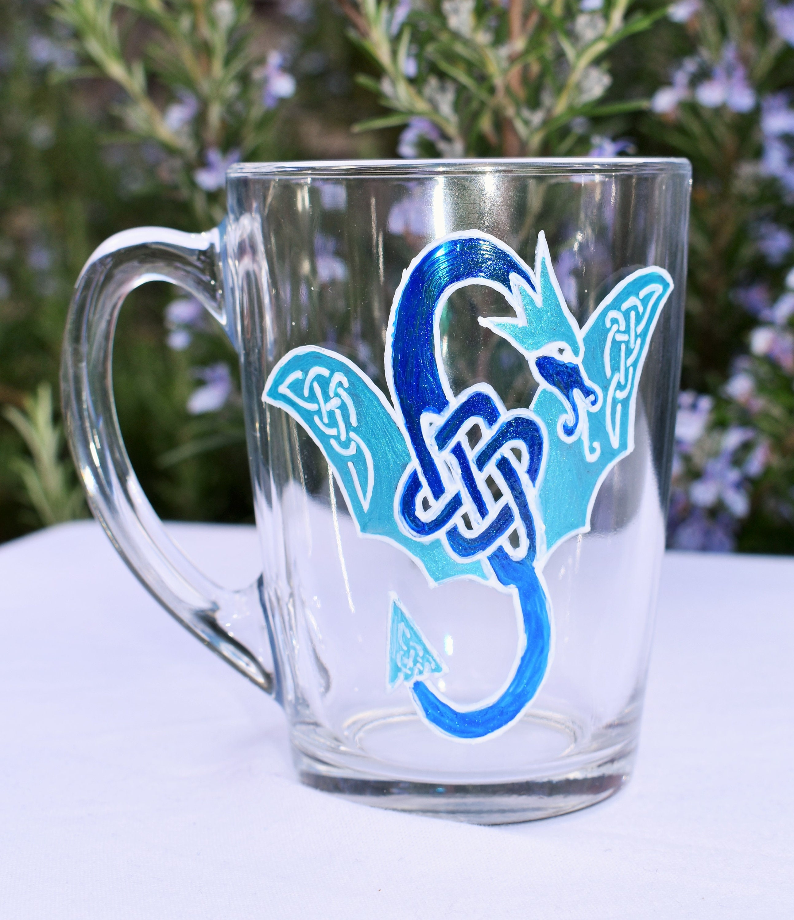 Dragon Coffee Mug Dragon Mugs Celtic Dragon Hand Painted Glass Mug ...