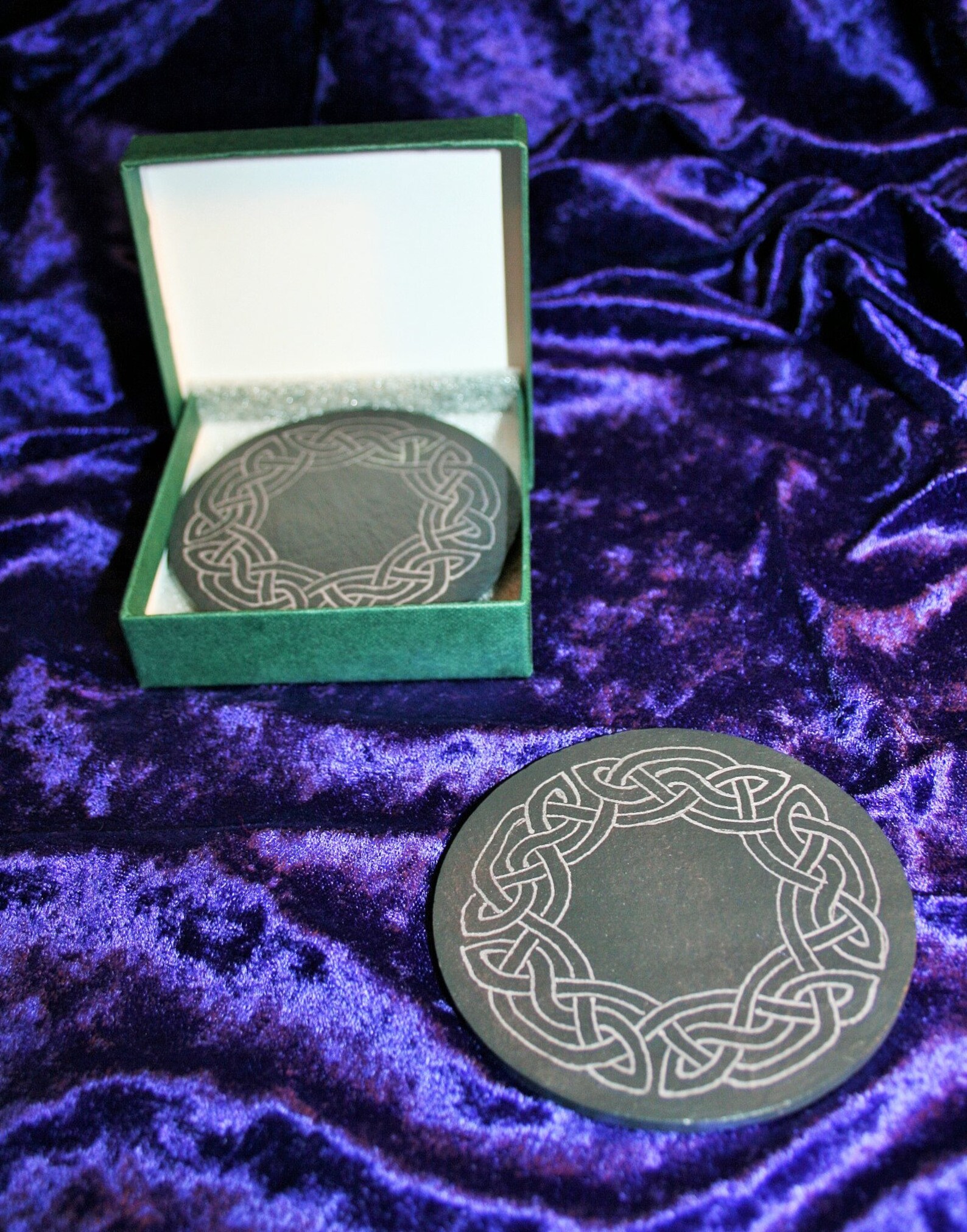 Celtic Border Coasters Slate Coaster Pair Boxed Pair of Hand Engraved ...