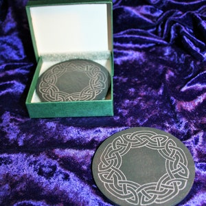 Celtic Border Coasters Slate Coaster Pair Boxed Pair of Hand Engraved ...