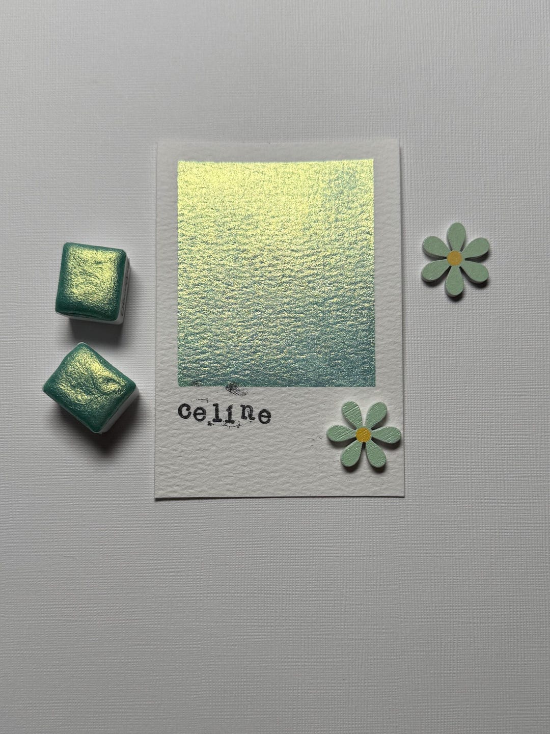 Celine Mint Green Gold Shimmer Colorshift Watercolor Paint Half Pan for ...