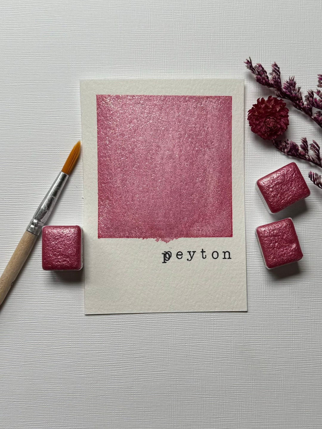 Peyton Shimmer Pink Watercolor Paint Half Pan for Calligraphy, Art, Crafts, Lettering, Pointed ...