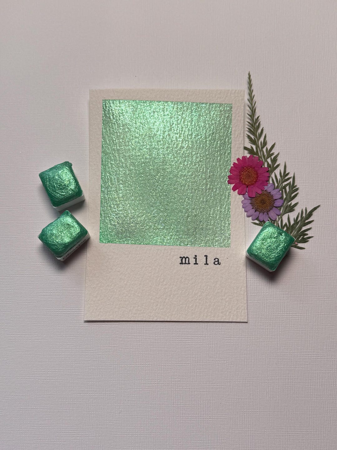 Mila Shimmer Green Teal Mint Watercolor Paint Half Pan for Calligraphy ...