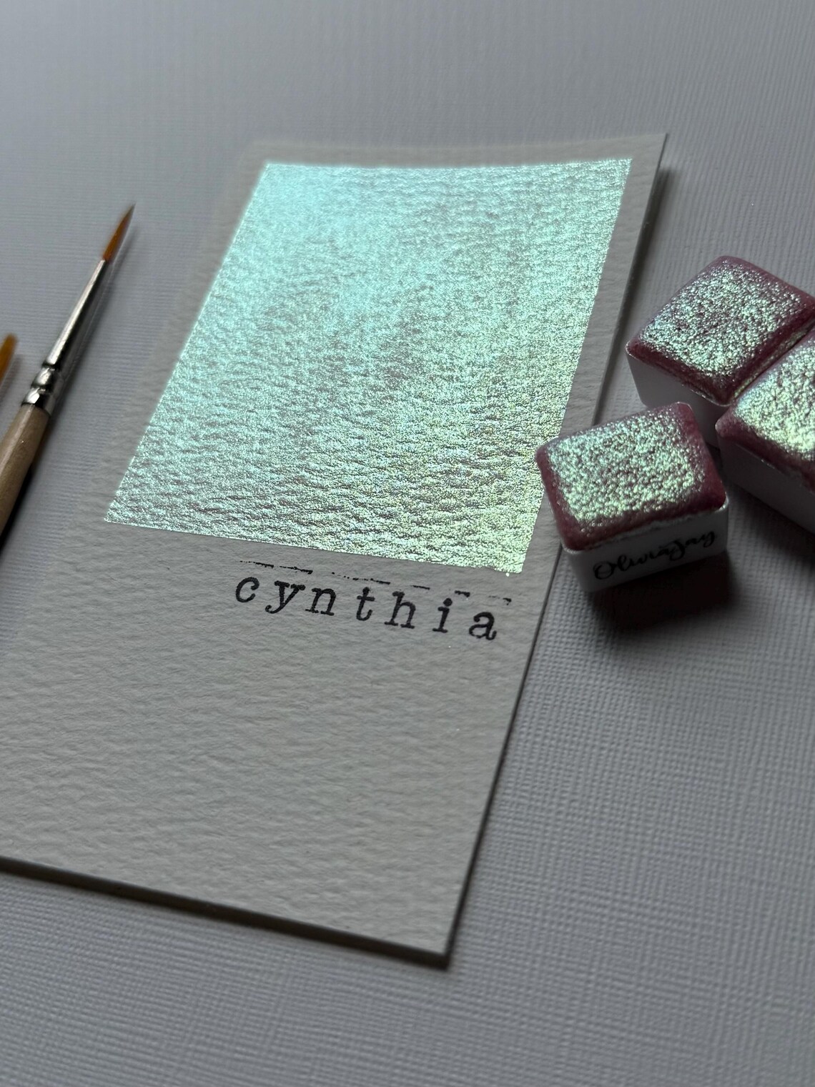 Cynthia Shimmer Glitter Pink Gold Colorshift Watercolor Paint Half Pan ...