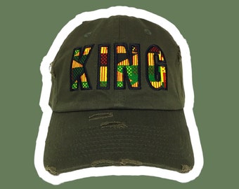 King Crown. Applique Kente Print Fabric Distressed Denim | Etsy