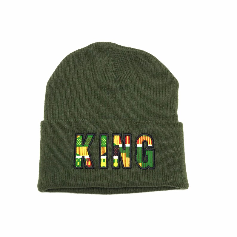 King and Queen Crown. Applique Kente Print Fabric Beanie . - Etsy