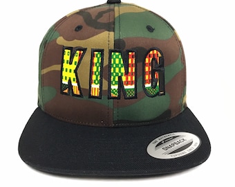 King Snapback. Applique Kente Print Fabric Baseball Cap. | Etsy