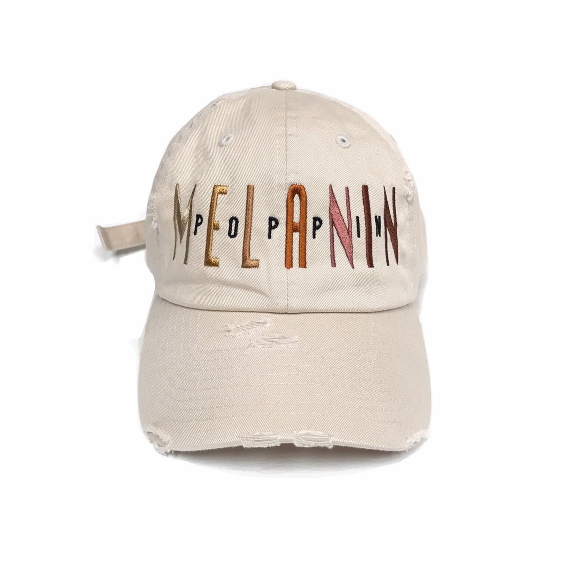 MELANIN POPPIN Distressed Baseball Cap. Khaki Color Unisex Dad Hat ...