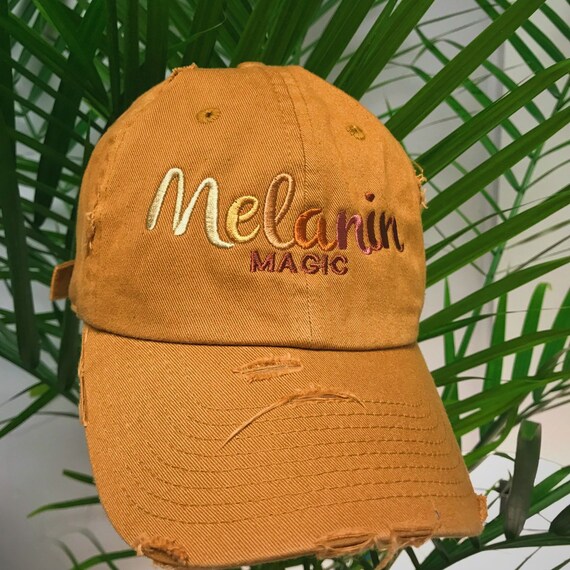 Melanin Magic Distressed Baseball Cap. Saddle Color Unisex Dad | Etsy