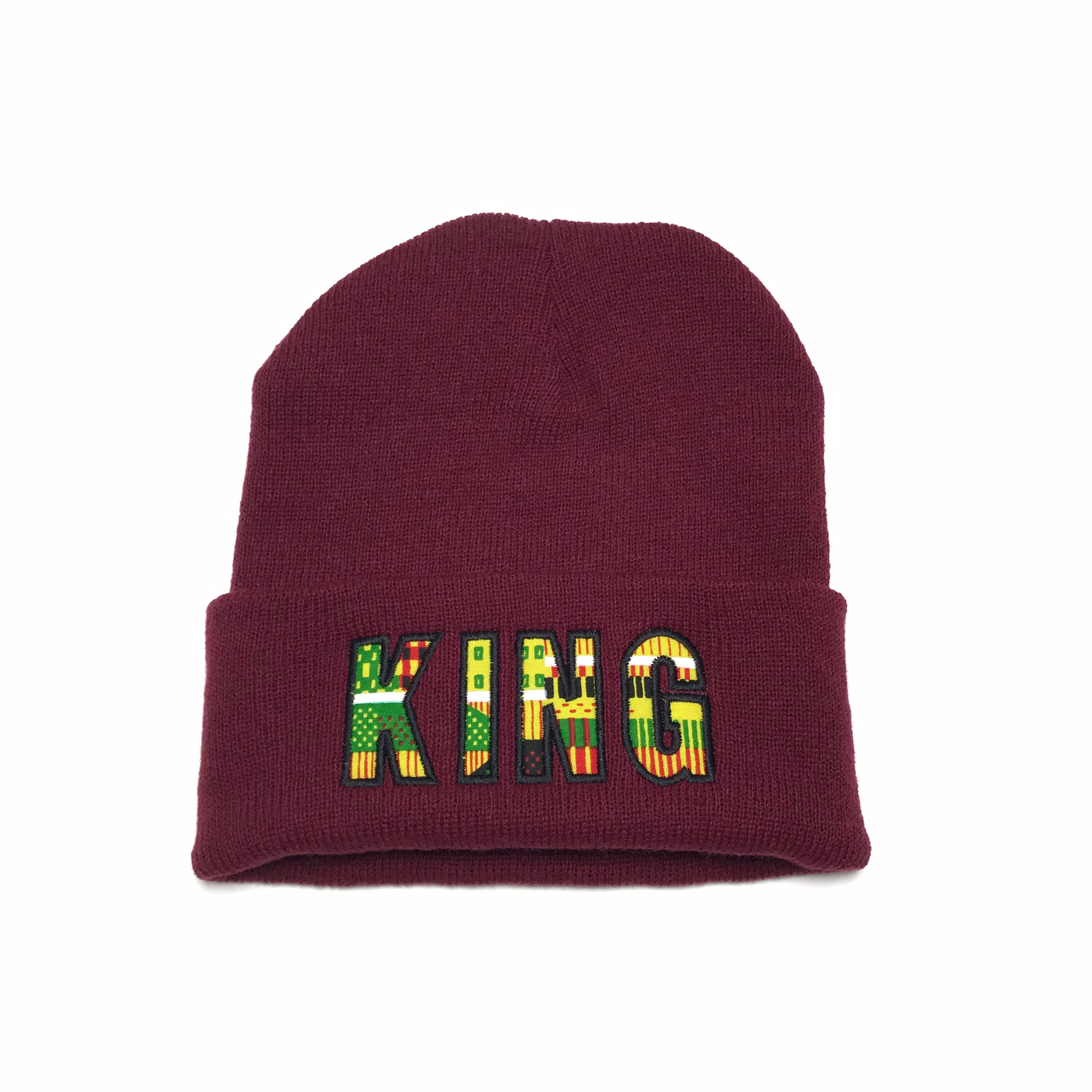 King and Queen Crown. Applique Kente Print Fabric Beanie . | Etsy