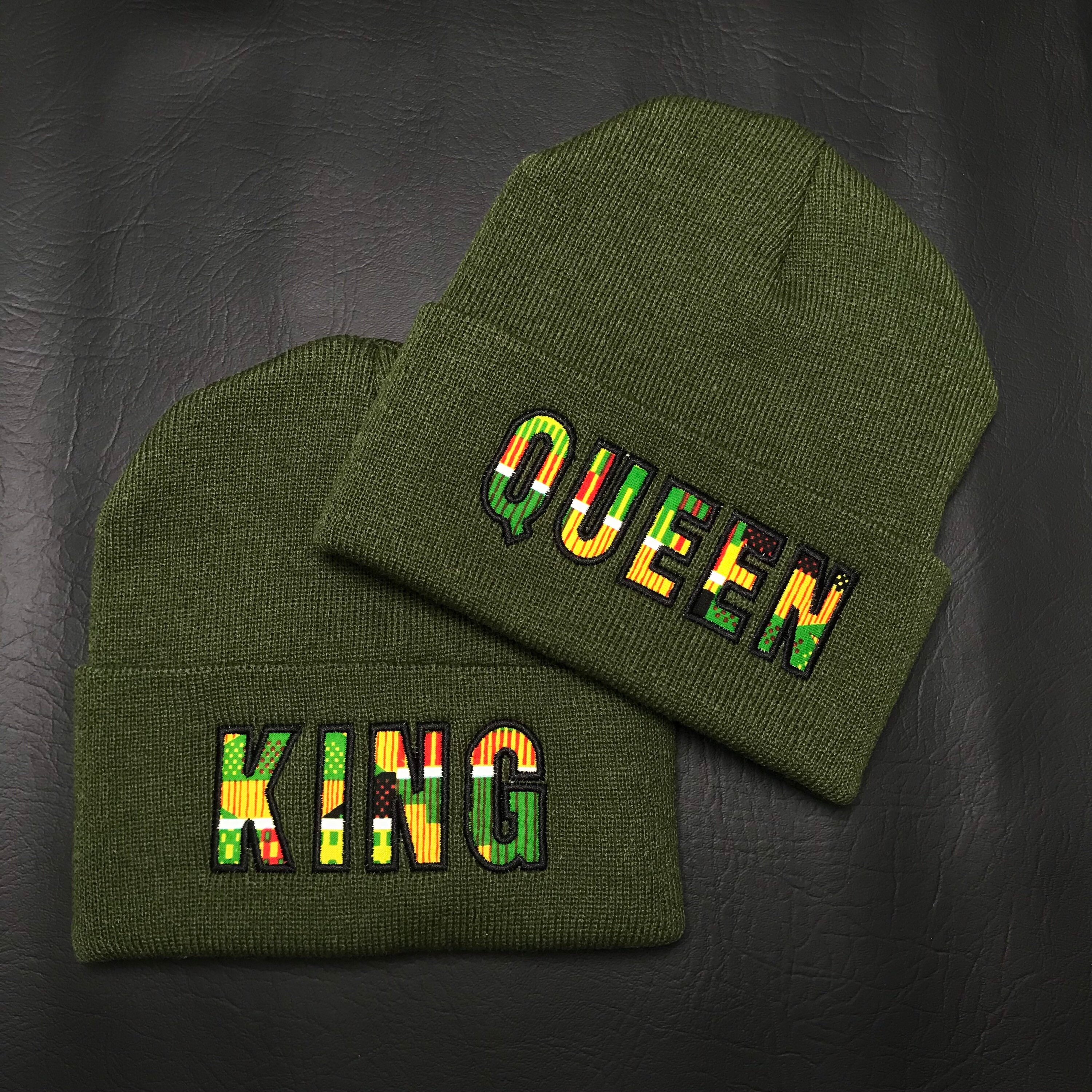 King and Queen Crown. Applique Kente Print Fabric Beanie . | Etsy
