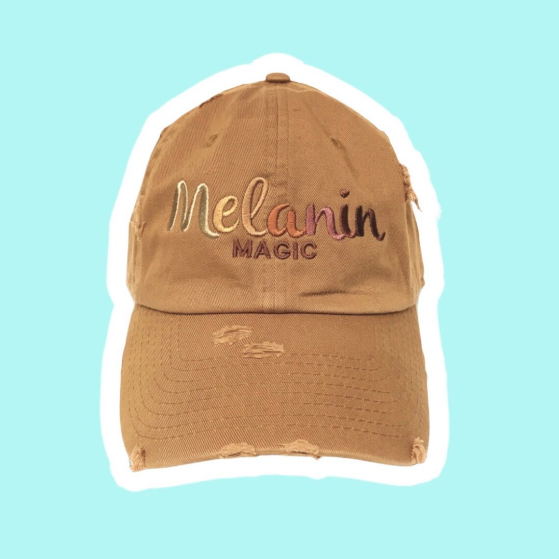 Melanin Magic Distressed Baseball Cap. Saddle Color Unisex Dad - Etsy