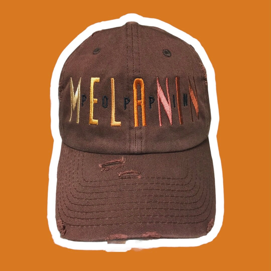 MELANIN POPPIN Chocolate Covered Distressed Dad Hat. Unisex Baseball ...