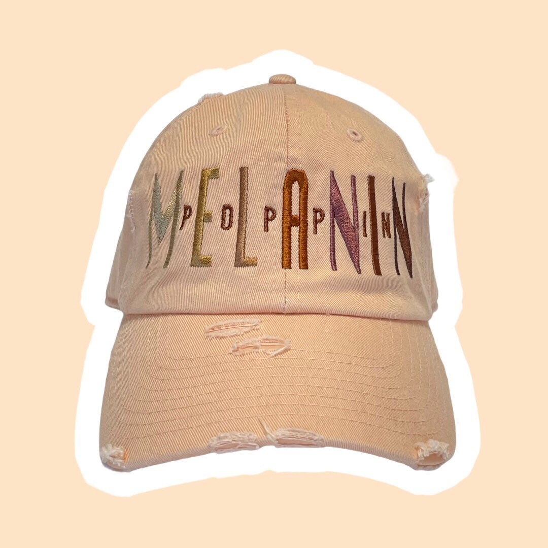 MELANIN POPPIN Distressed Baseball Cap. Peach Color Unisex Dad Hat ...