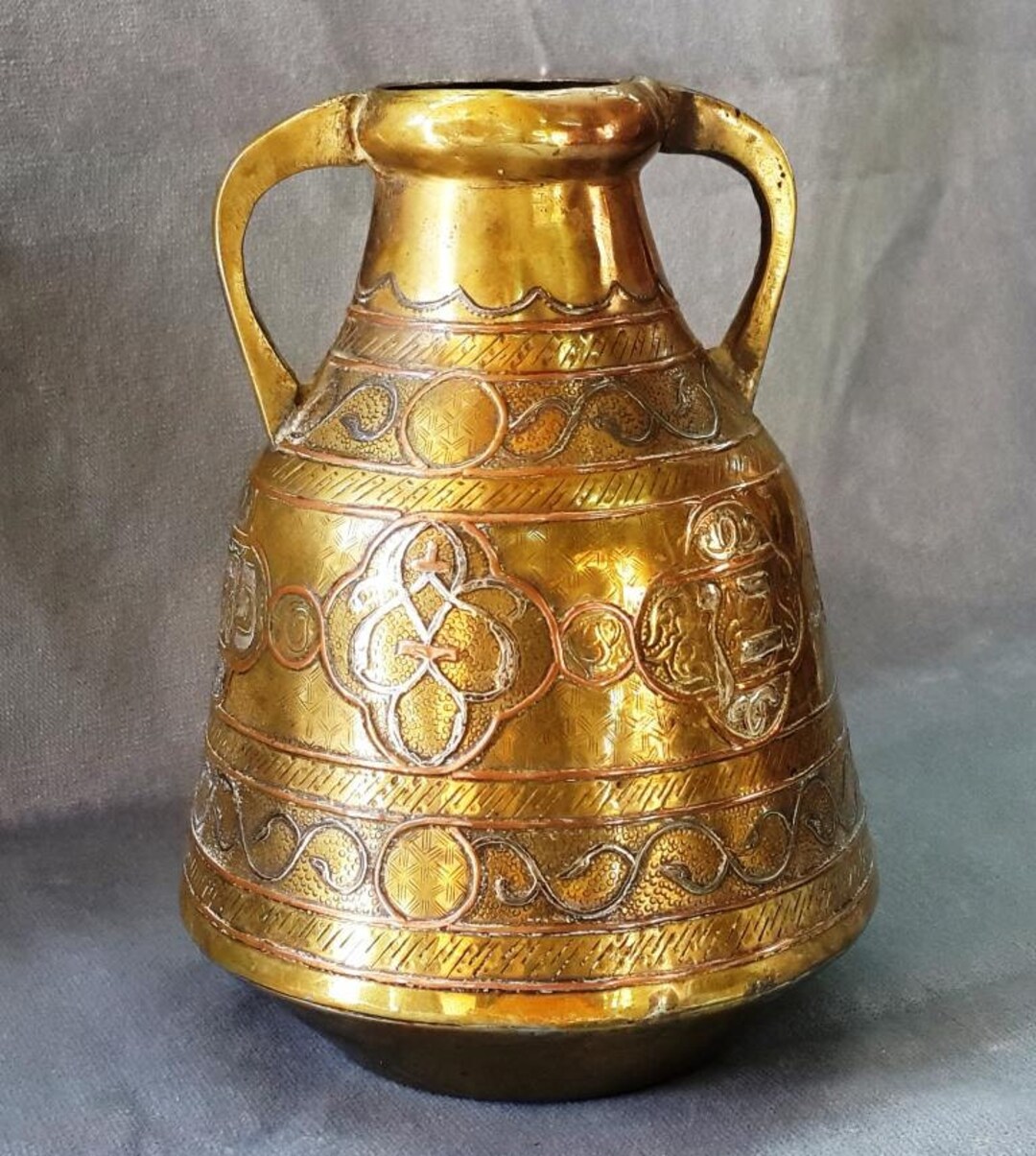 Islamic Pitcher Damascus Work Copper Silver Inlay 1940's Judaica ...