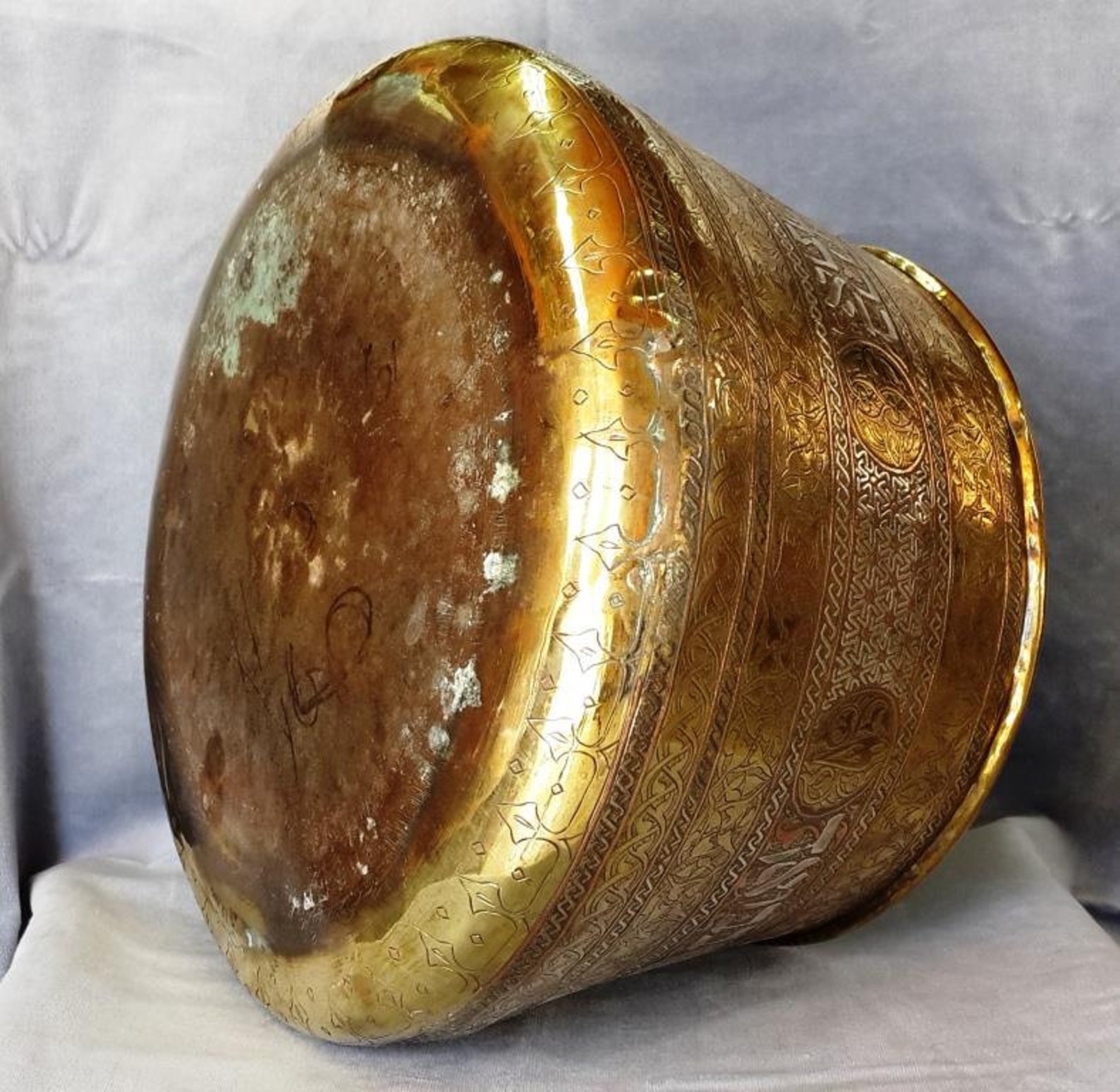 Islamic Copper Cache Pot Large Middle Eastern Silver Inlaid Jardinieres ...