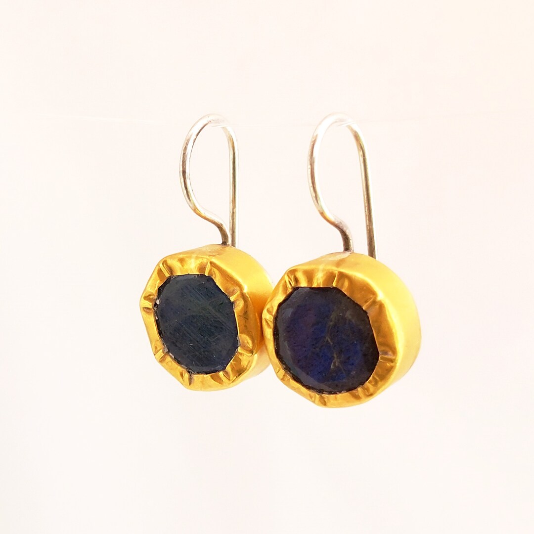 Modernist Brutalist Designer Avi Soffer Earrings Gold Silver Tanzanite ...