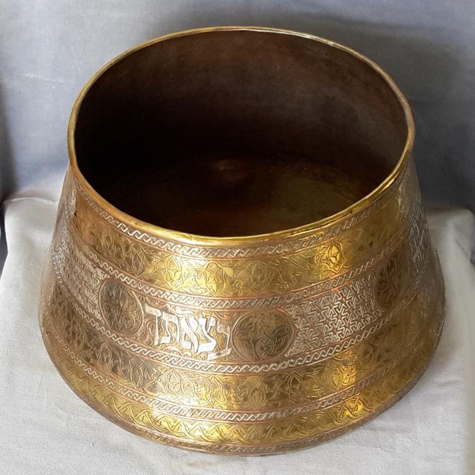 Islamic Copper Cache Pot Large Middle Eastern Silver Inlaid Jardinieres ...
