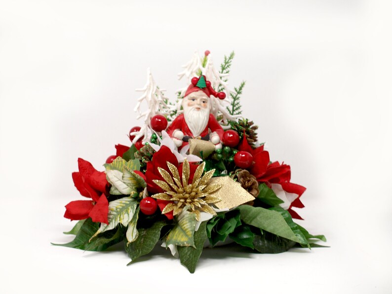 Holiday Floral Arrangement Centerpiece Santa Claus Figurine - Etsy