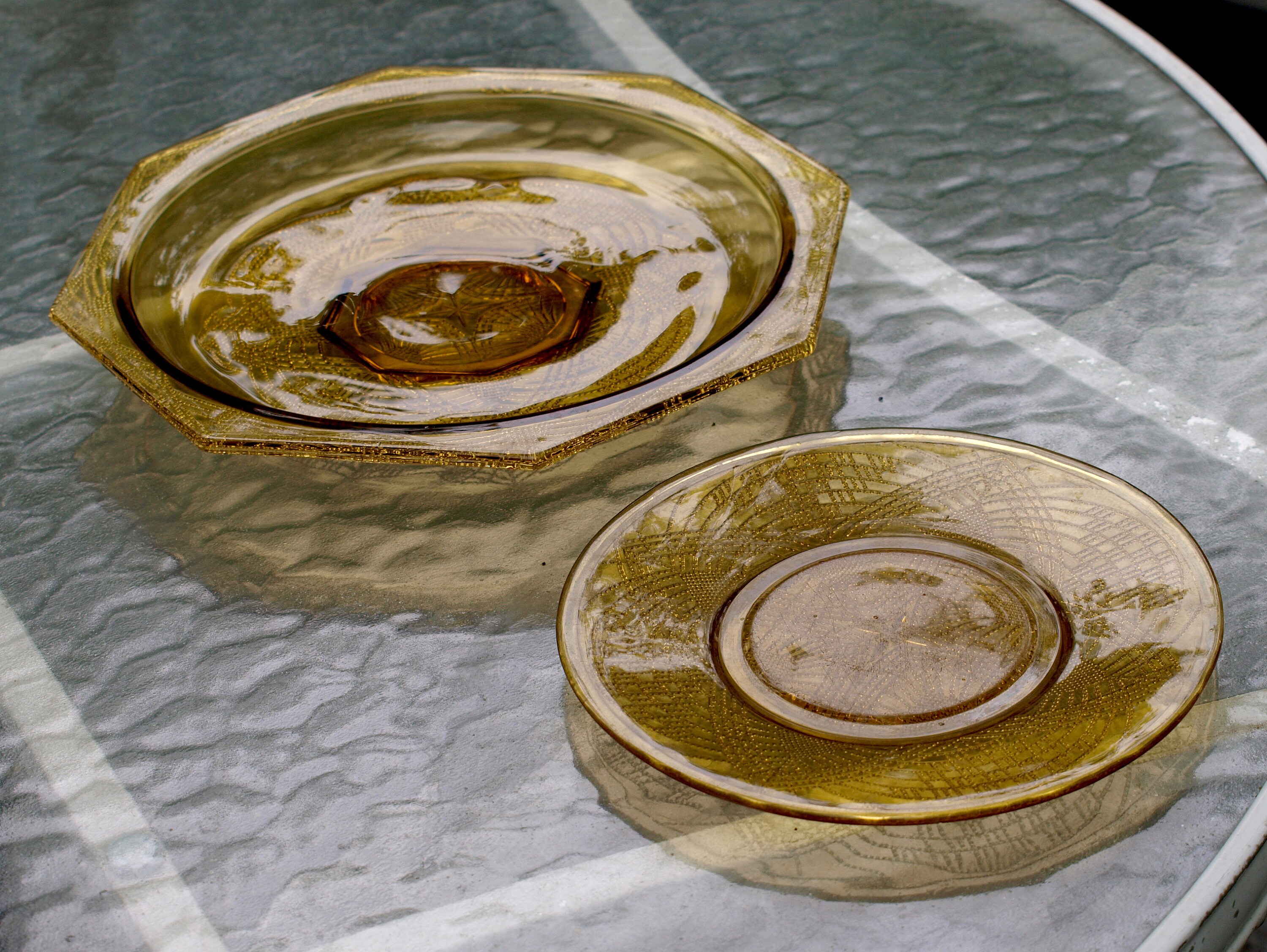 2 Vintage Amber Glass Plates Dishesshabby Chic Cottage | Etsy