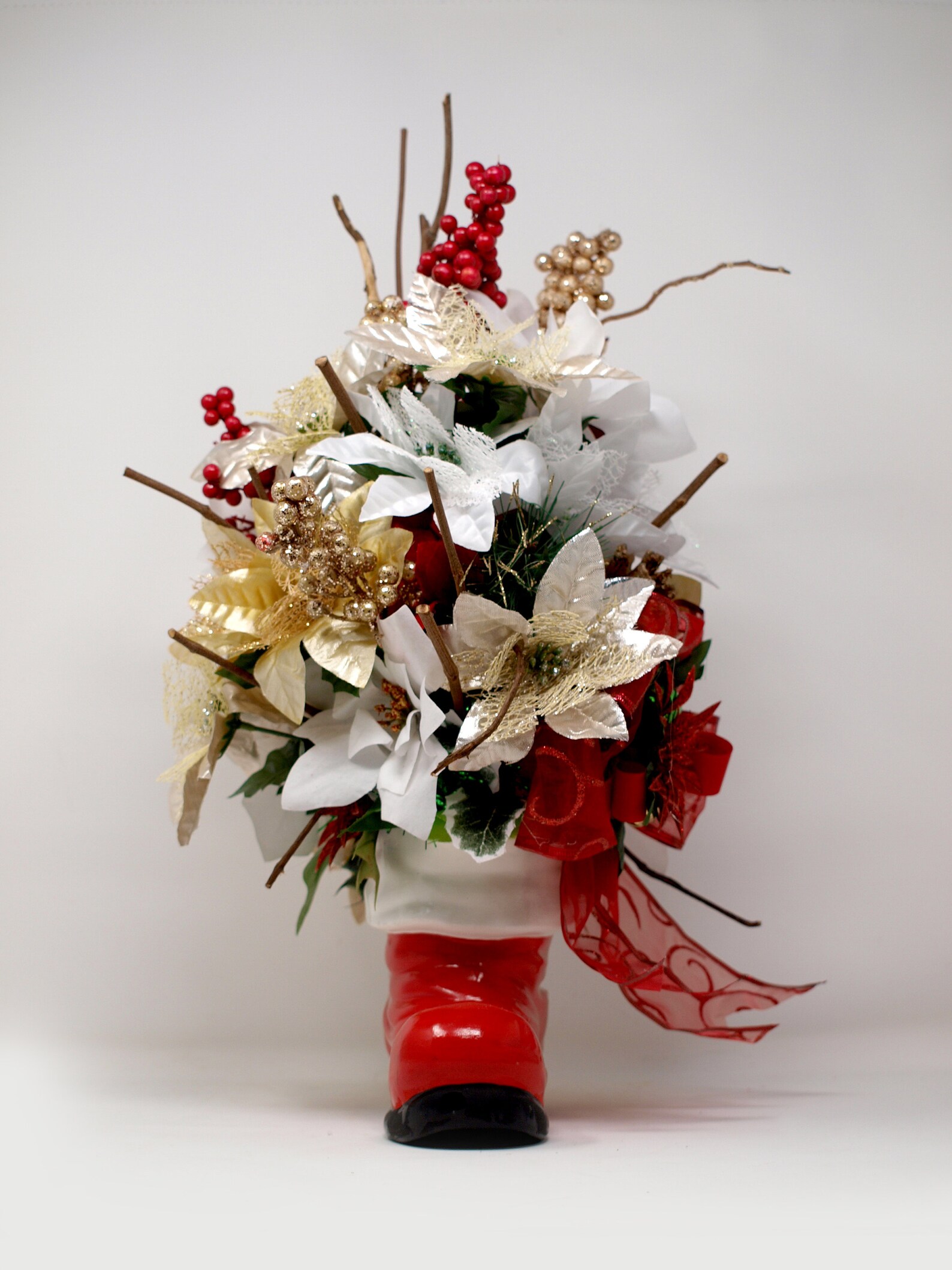 Holiday Vintage Santa Boot Floral Arrangement Centerpiece - Etsy