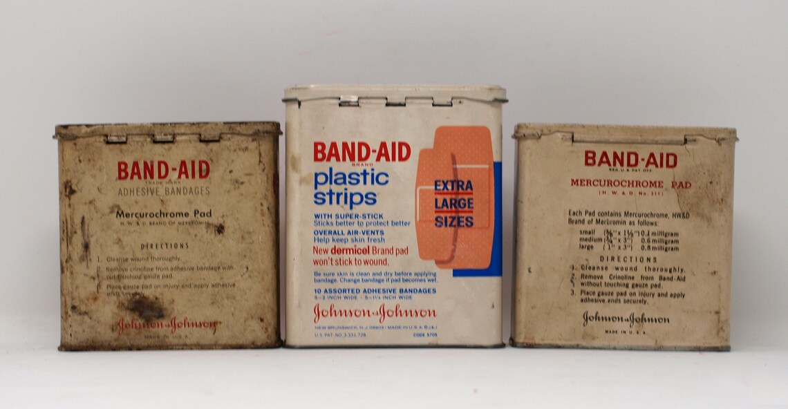 Lot of 3 Vintage Band Aid Tins, Collectible, Advertising, Display ...