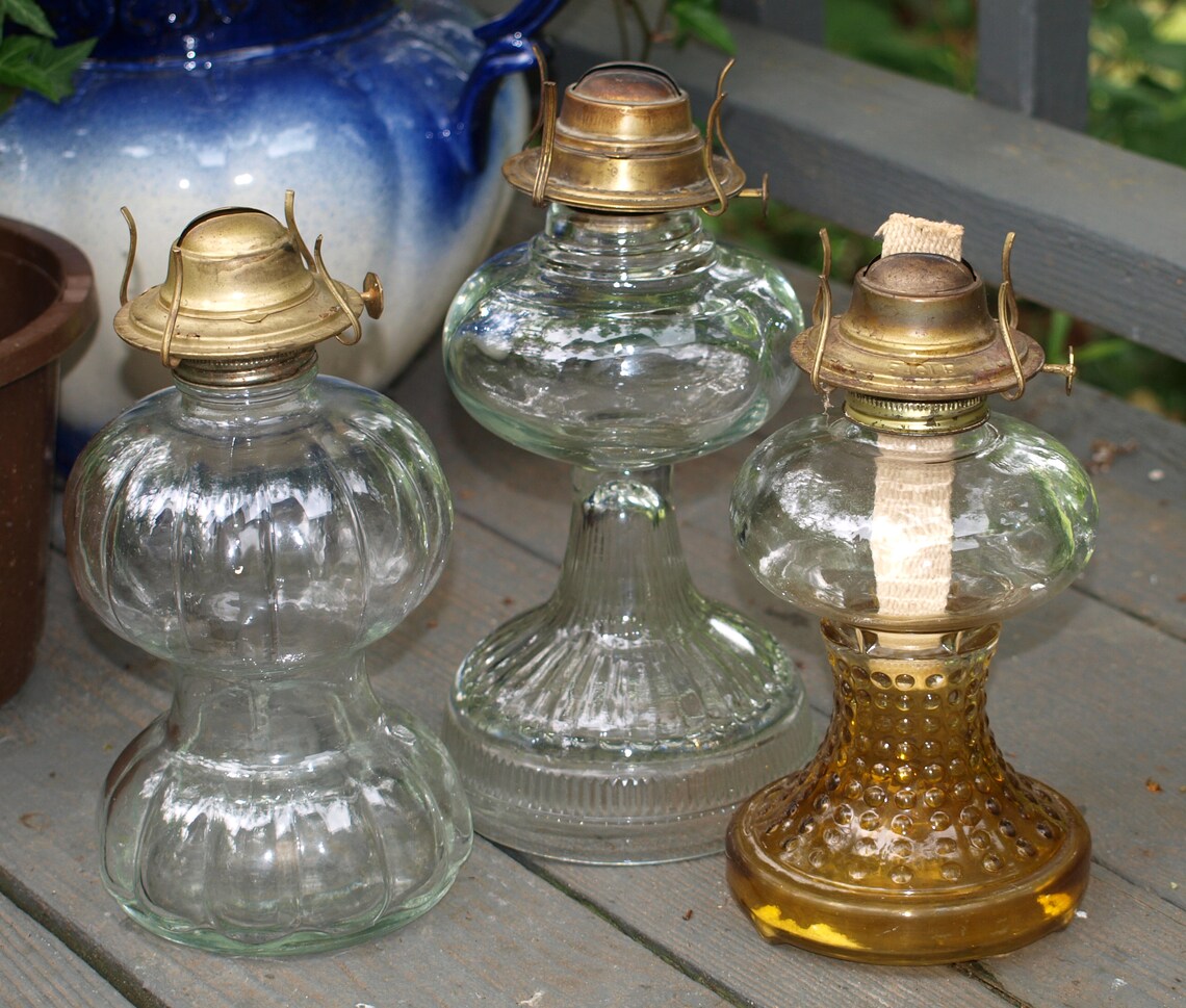 Vintage Glass Oil Lamp, Lantern, Clear Glass,shabby Chic, Cottage Style ...