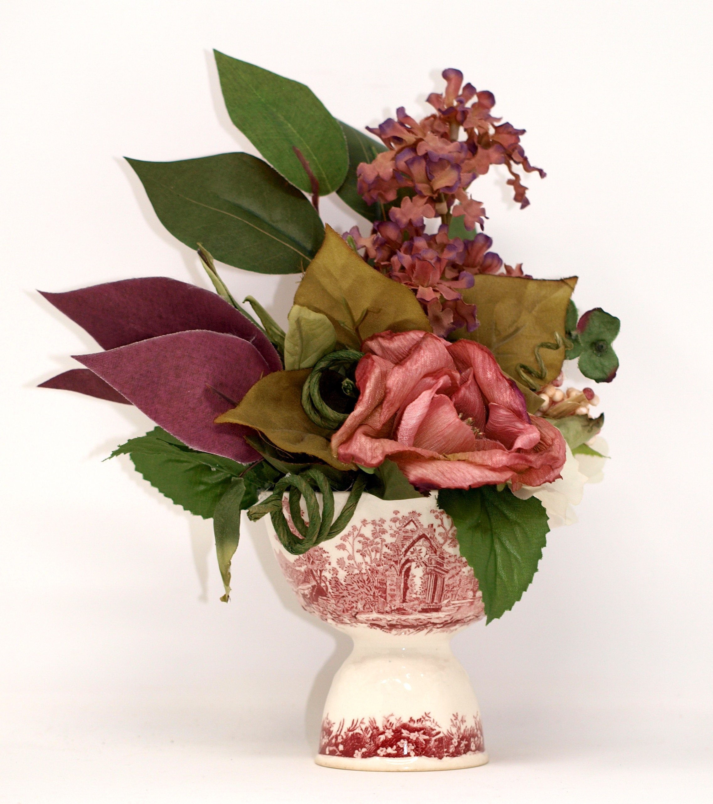 Teacup Silk Flower Arrangement, Flowers, Vintage Tall Cup, Roses,shabby ...