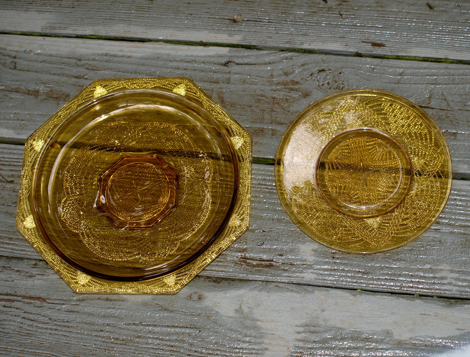 2 Vintage Amber Glass Plates Dishesshabby Chic Cottage | Etsy