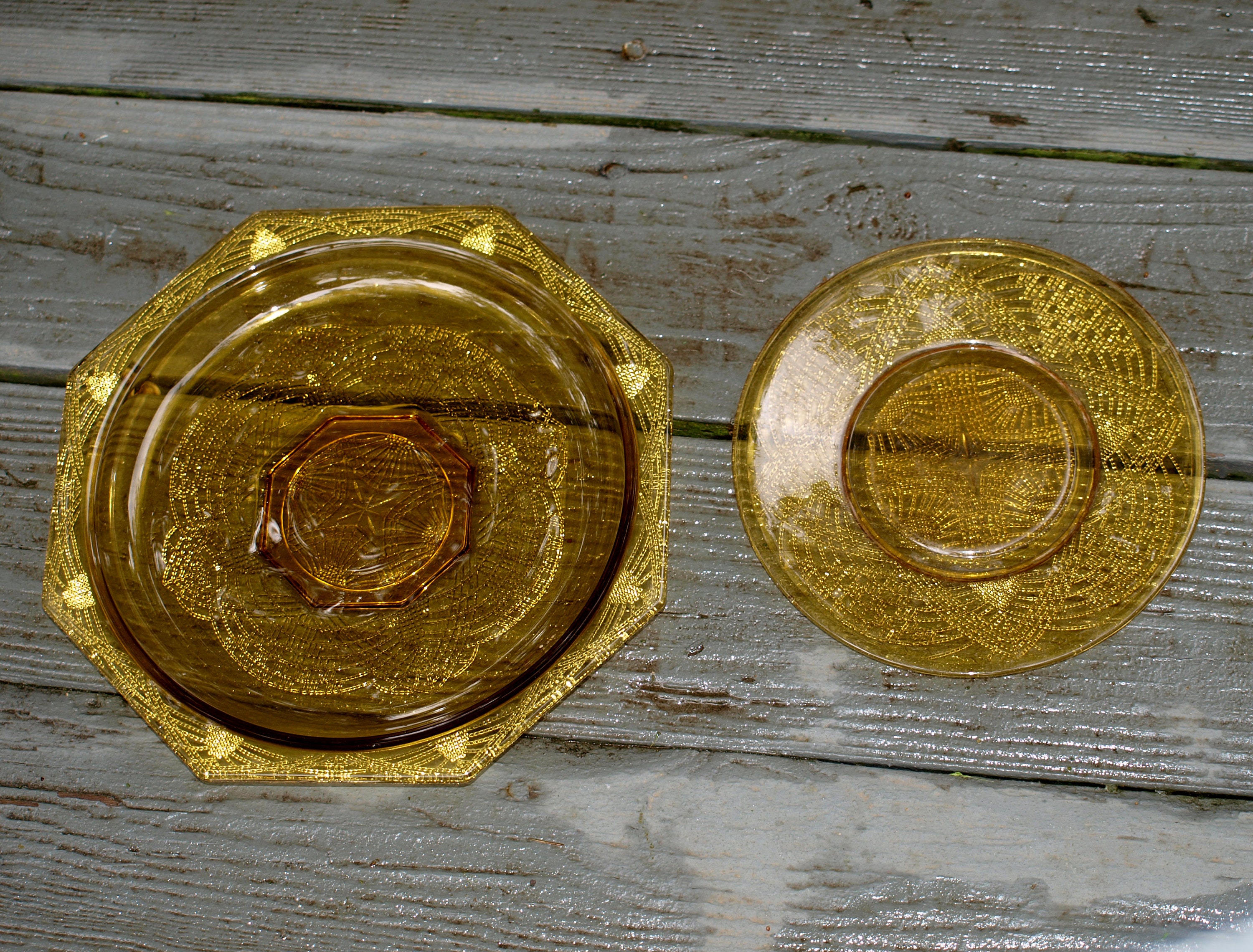 2 Vintage Amber Glass Plates Dishesshabby Chic Cottage | Etsy