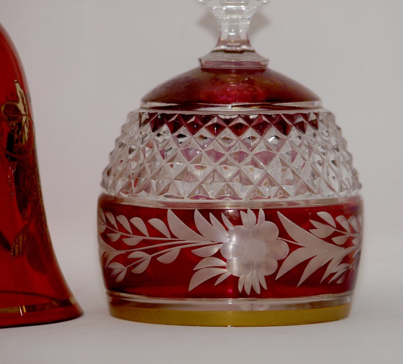 Vintage Bohemian Crystal Bell Gold Leaf Grape Vine Ruby Red - Etsy