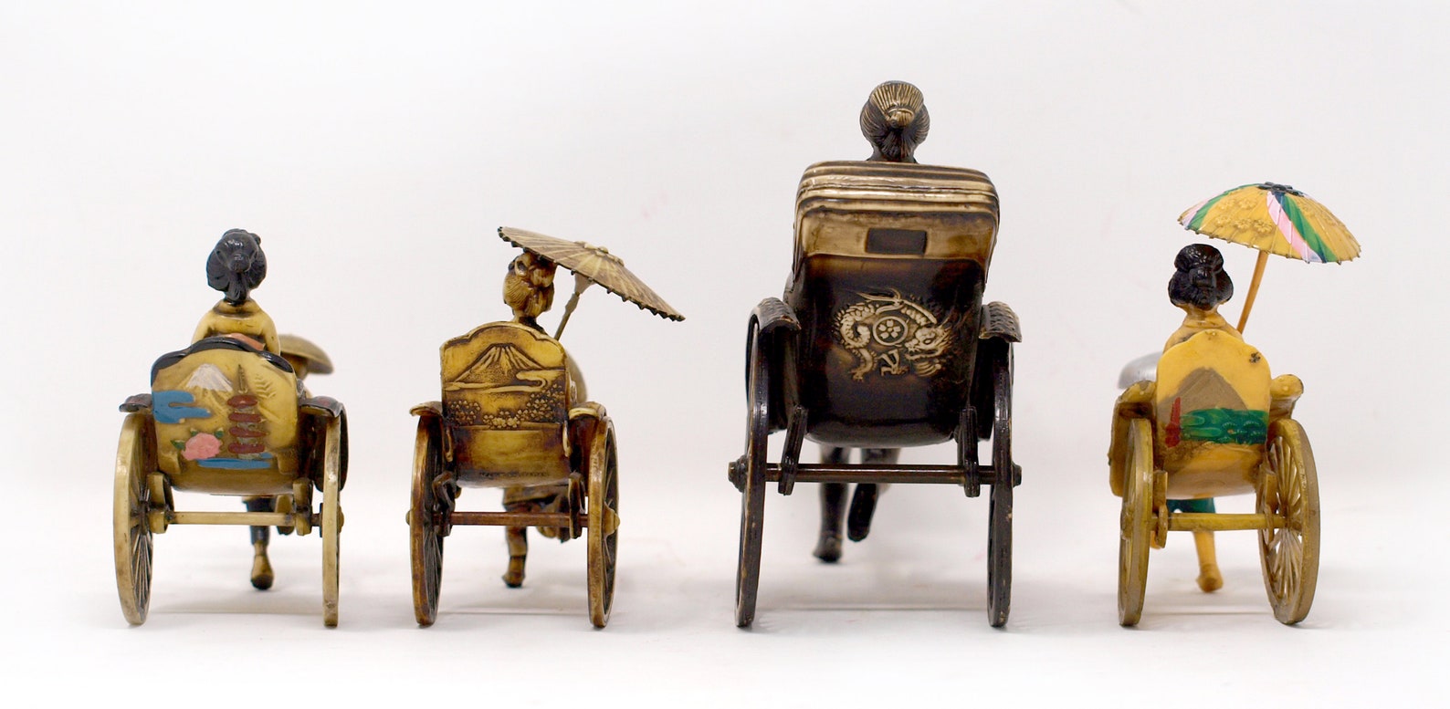 Collection of 4 Celluloid Japanese Rickshaws Plastic Figurines ...