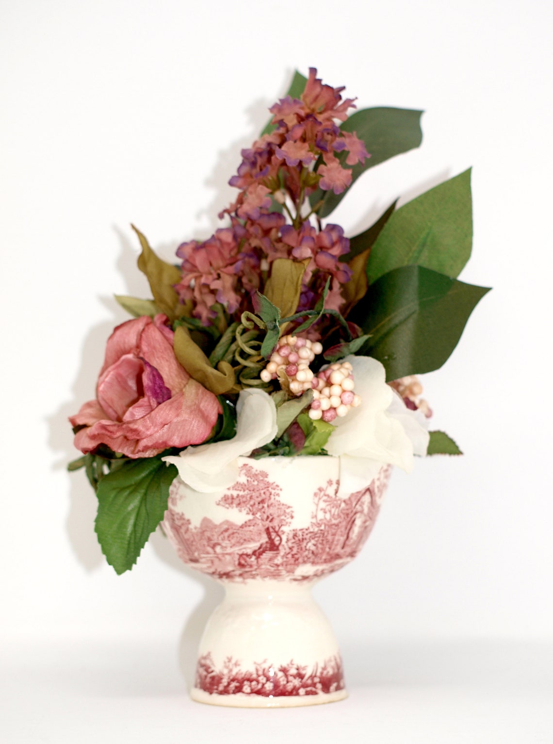 Teacup Silk Flower Arrangement Flowers Vintage Tall Cup | Etsy