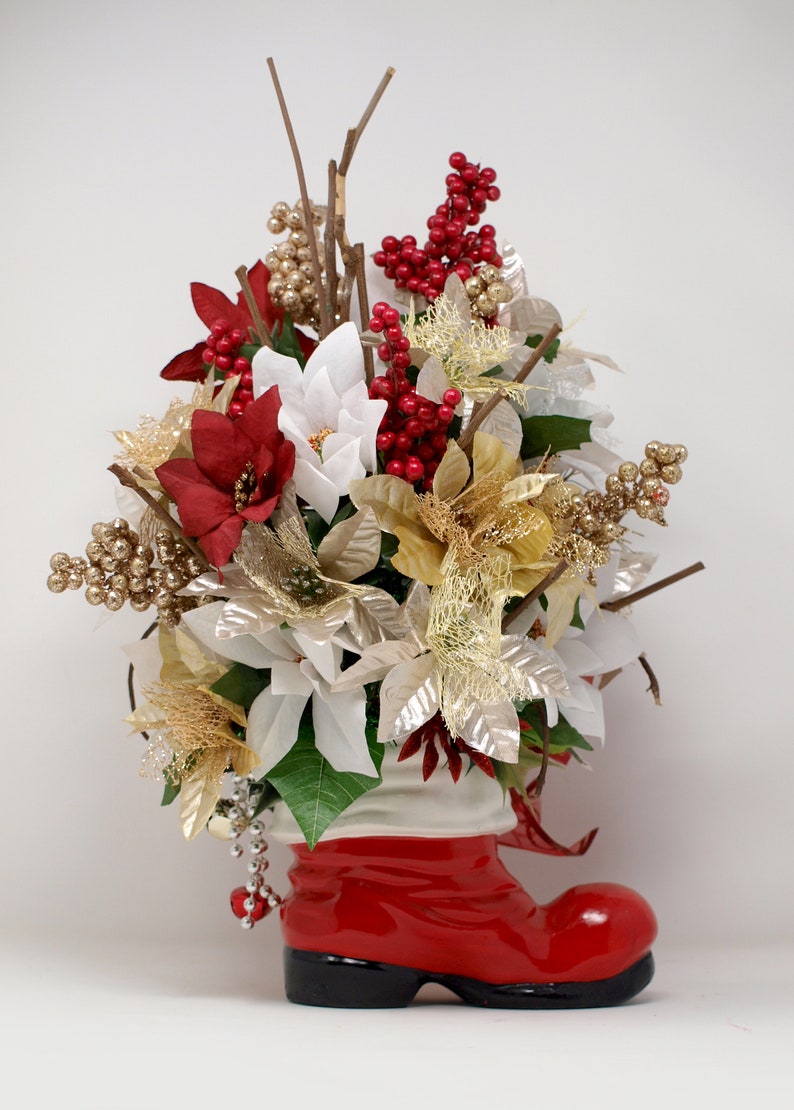 Holiday Vintage Santa Boot Floral Arrangement Centerpiece - Etsy