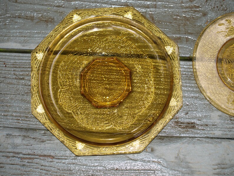 2 Vintage Amber Glass Plates Dishesshabby Chic Cottage | Etsy