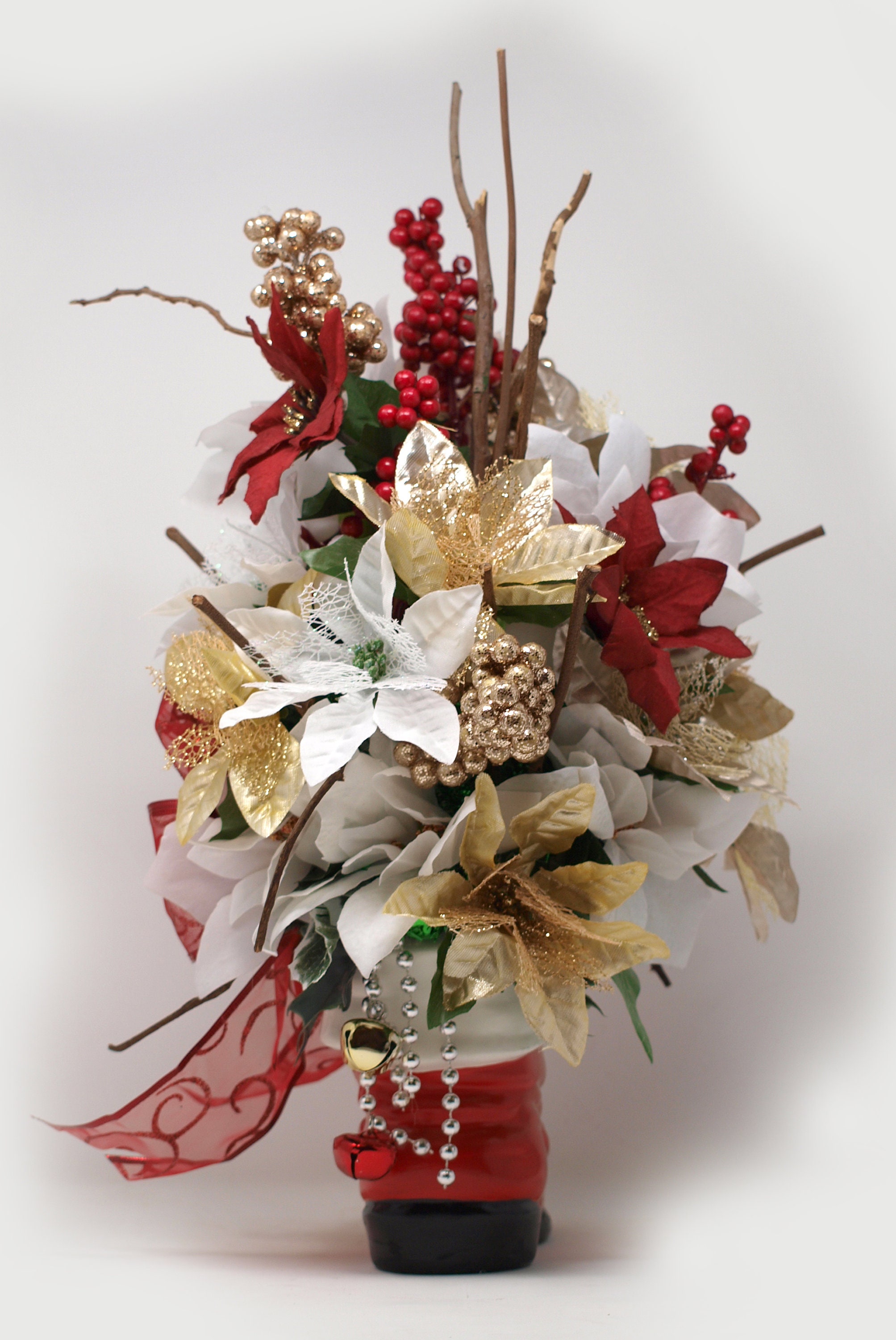 Holiday Vintage Santa Boot Floral Arrangement Centerpiece - Etsy