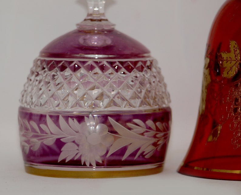 Vintage Bohemian Crystal Bell Gold Leaf Grape Vine Ruby Red - Etsy