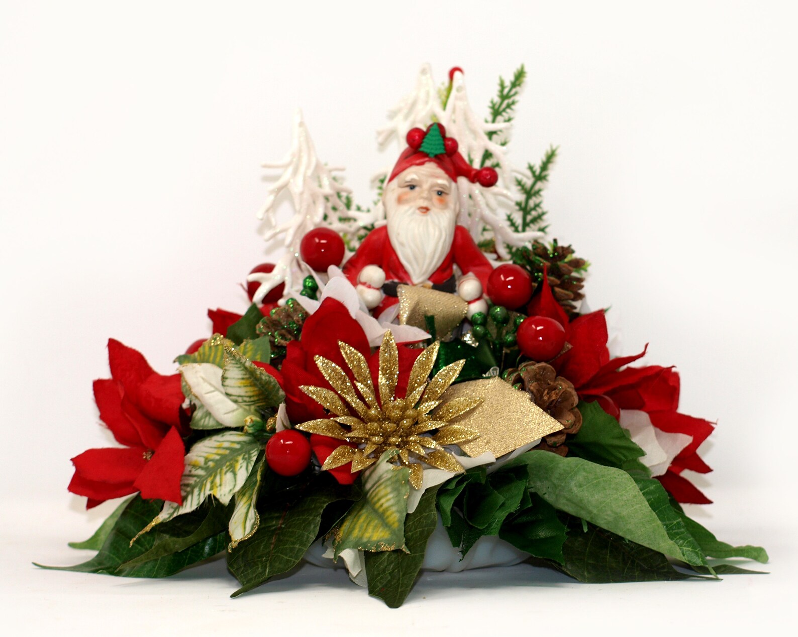 Holiday Floral Arrangement Centerpiece Santa Claus Figurine - Etsy