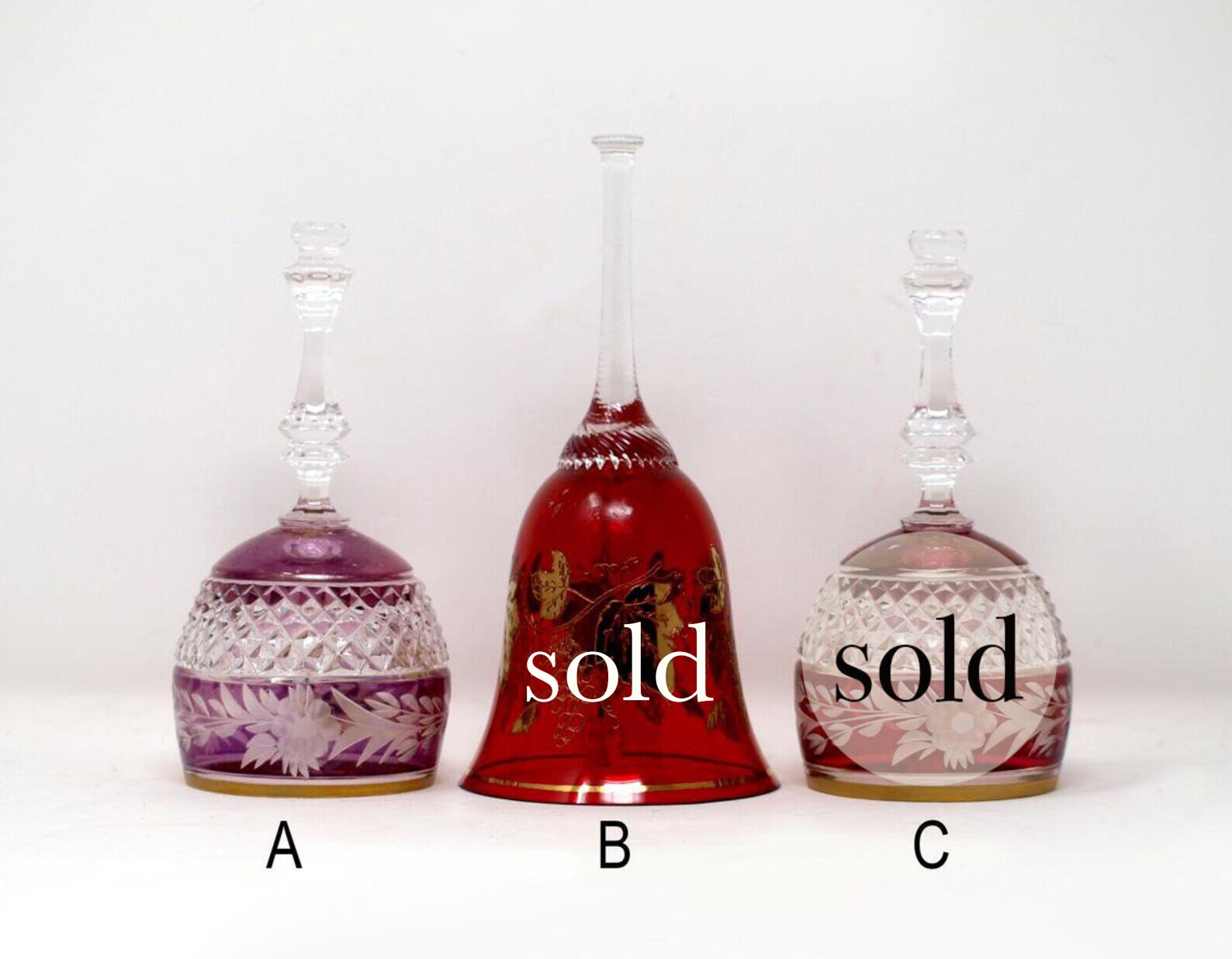 Vintage Bohemian Crystal Bell Gold Leaf Grape Vine, Ruby Red Crystal ...