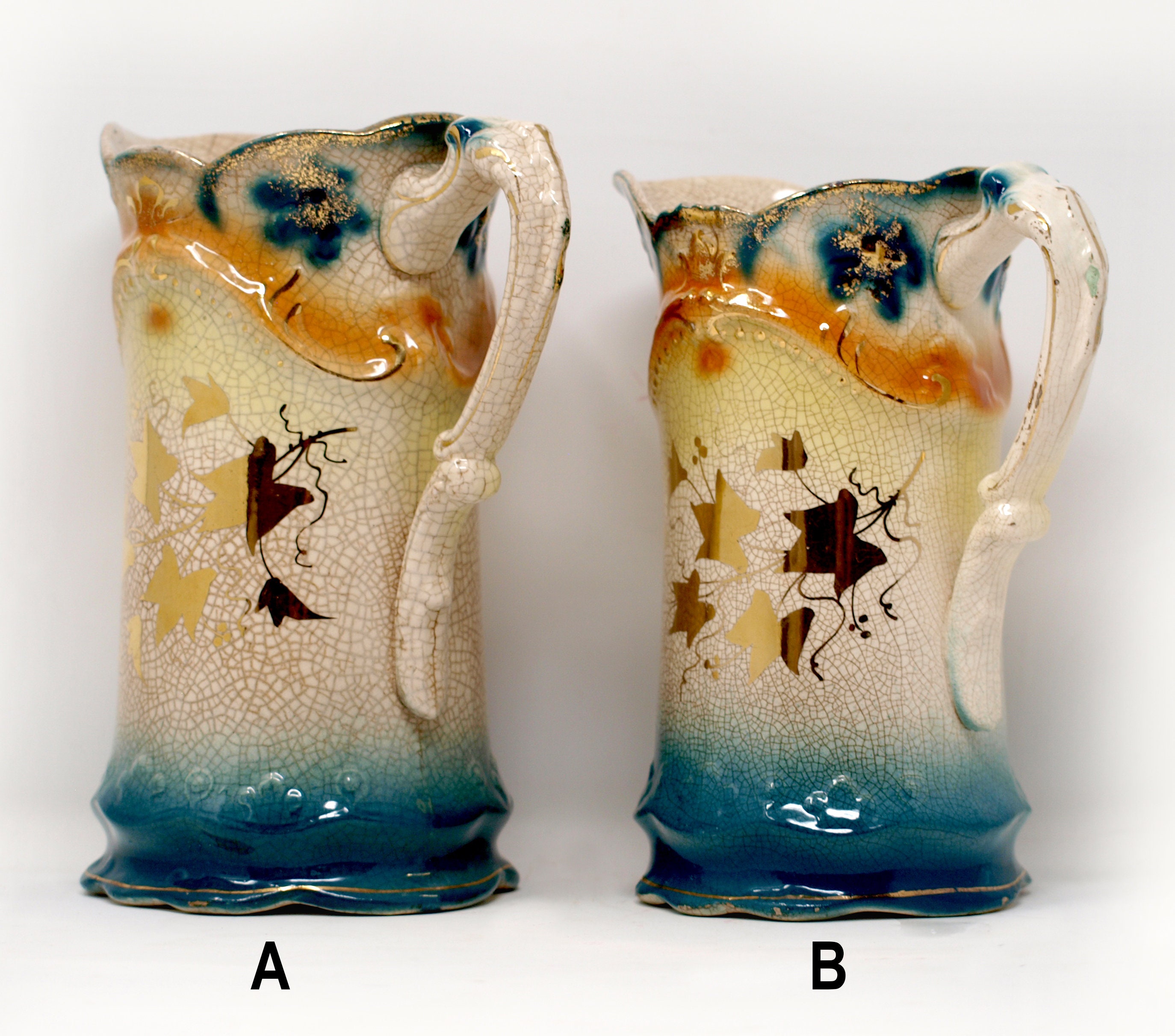 Vintage Ornate Ceramic Pitcher With Gold Leaf Design Teal - Etsy