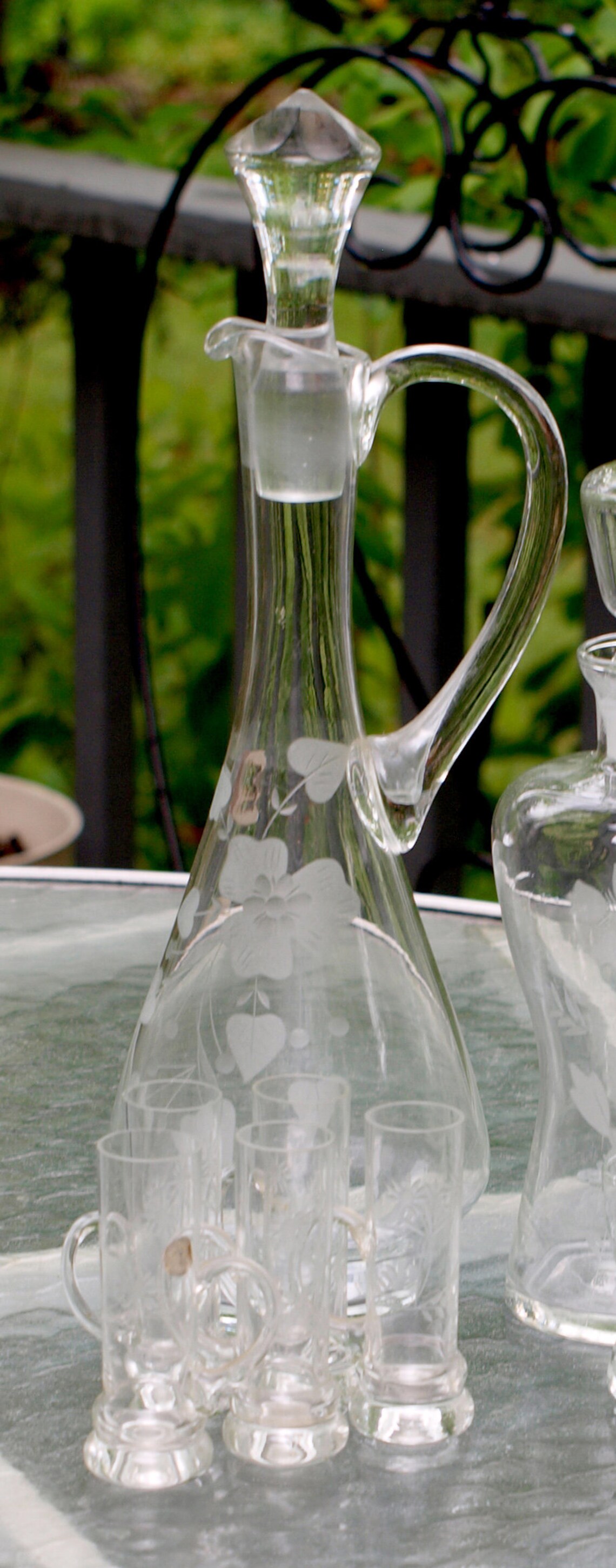 Beautiful Vintage Decanter Set Etched Glass Frosted Flowers | Etsy