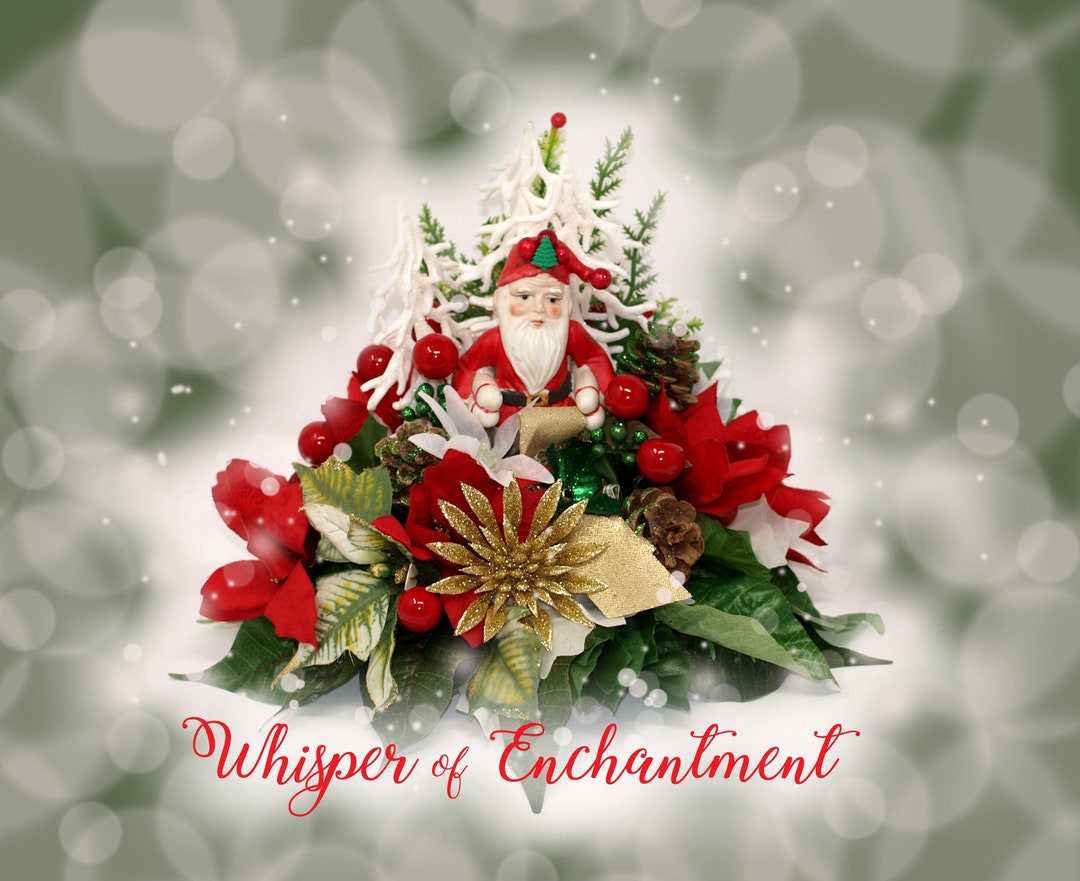 Holiday Floral Arrangement Centerpiece Santa Claus Figurine - Etsy