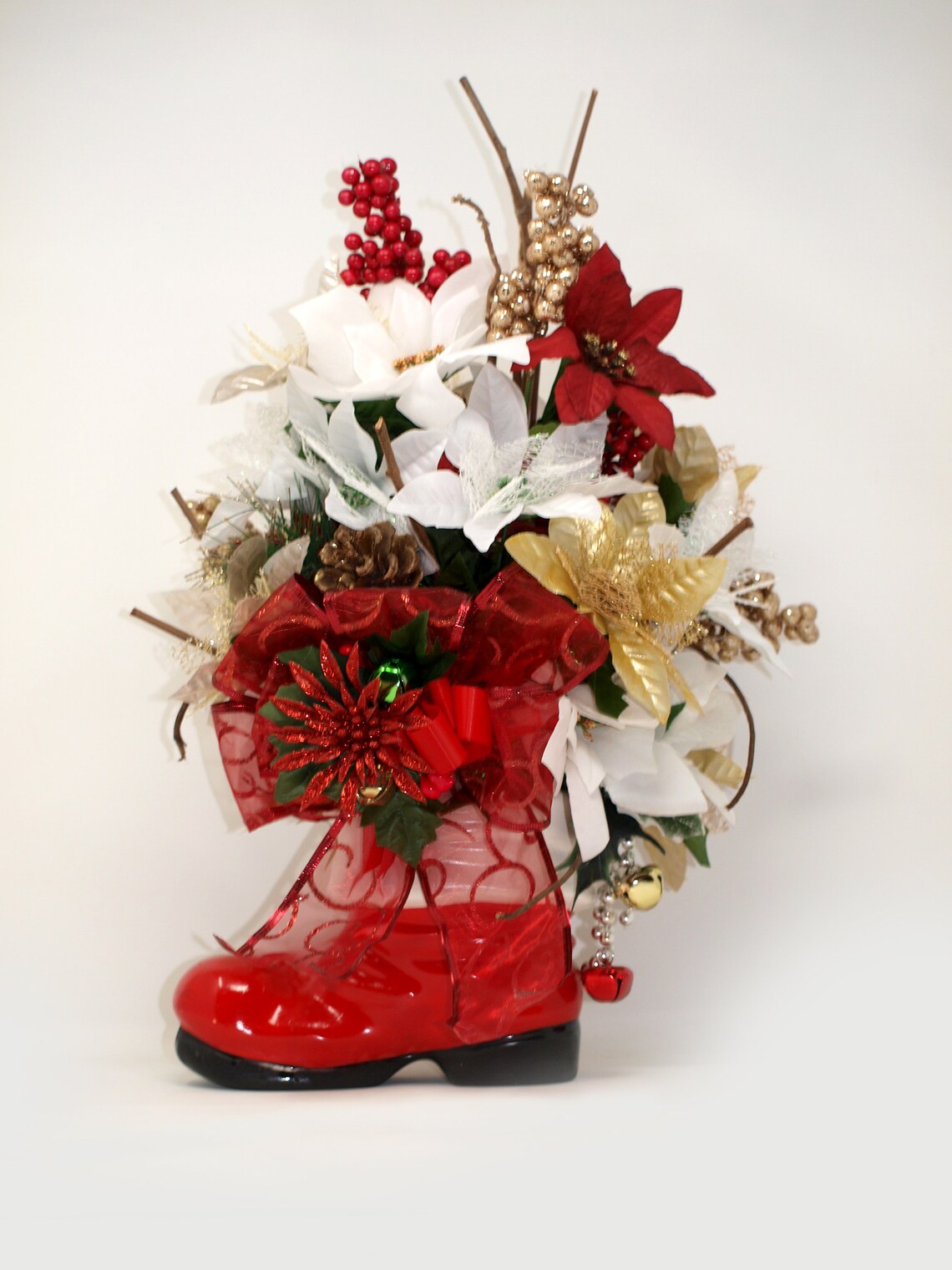 Holiday Vintage Santa Boot Floral Arrangement Centerpiece - Etsy