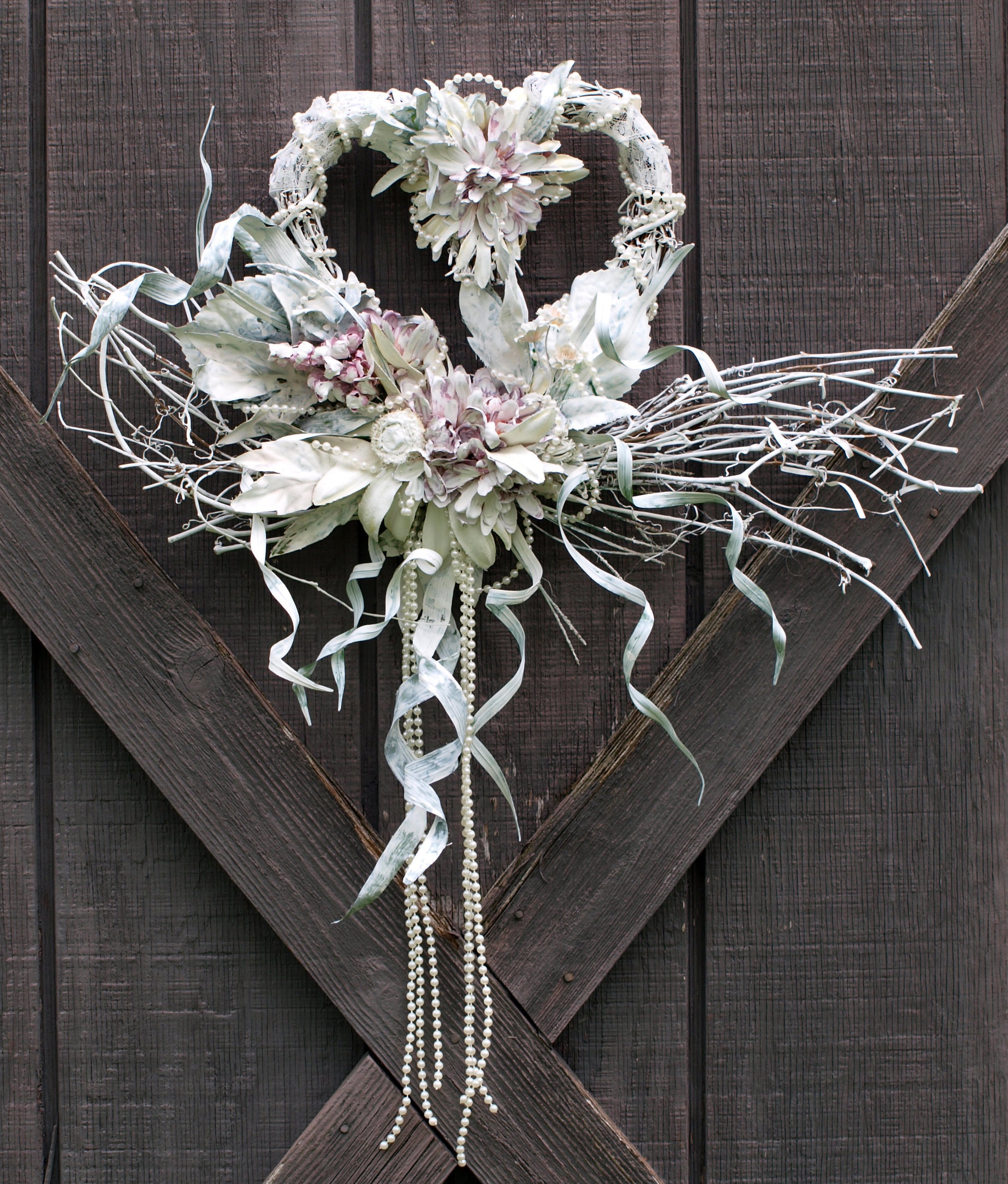 White Heart Wreath Wall Decor Handmade Custom Painted Flowers | Etsy