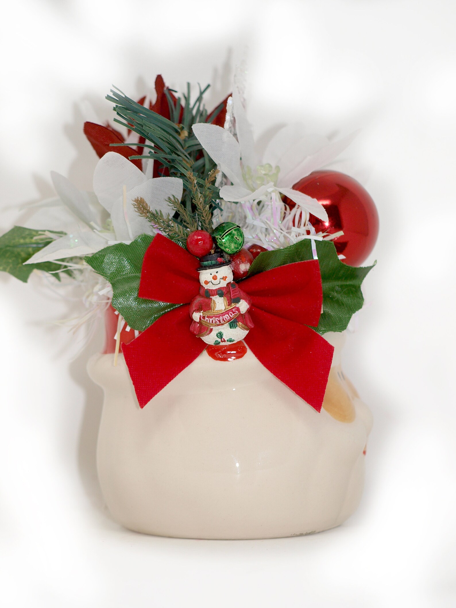 Holiday Floral Arrangement Centerpiece, Santa Claus Mug, Poinsettia ...
